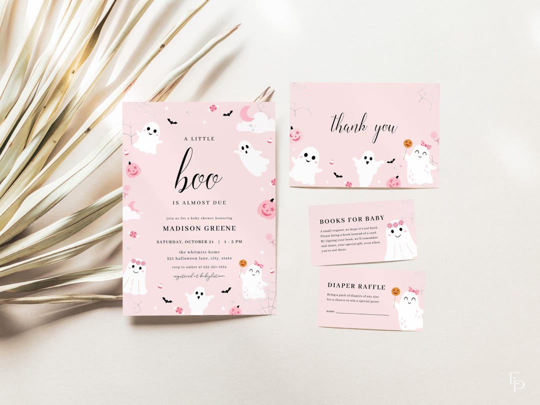 Little Boo Baby Shower Invitation Bundle Template for Pink Ghost Girl ...