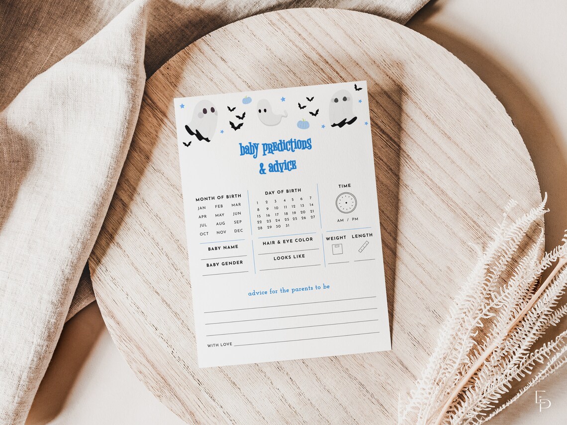 Blue Halloween Ghost Little Boo Baby Predictions and Advice Baby Shower ...