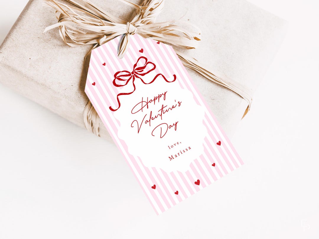 Happy Valentines Day Gift Tag Printable Template Editable Whimsical Red ...