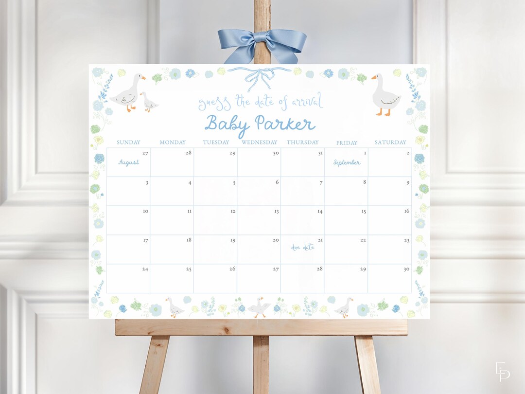Silly Goose Baby Shower Guess the Due Date Calendar Game Sign Template ...