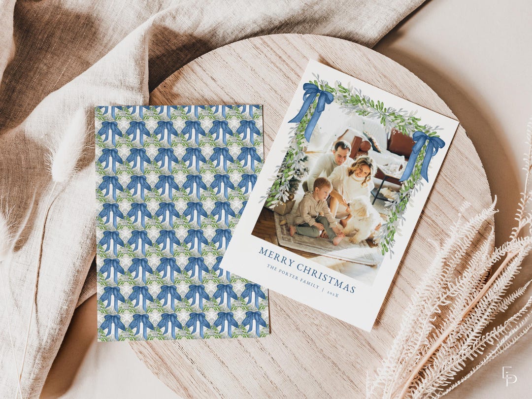 Blue Bow Christmas Card Template for Blue Velvet Bow Garland Christmas ...