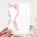 Pink Bow Birthday Party Invitation Template for Coquette Pink Ribbon ...