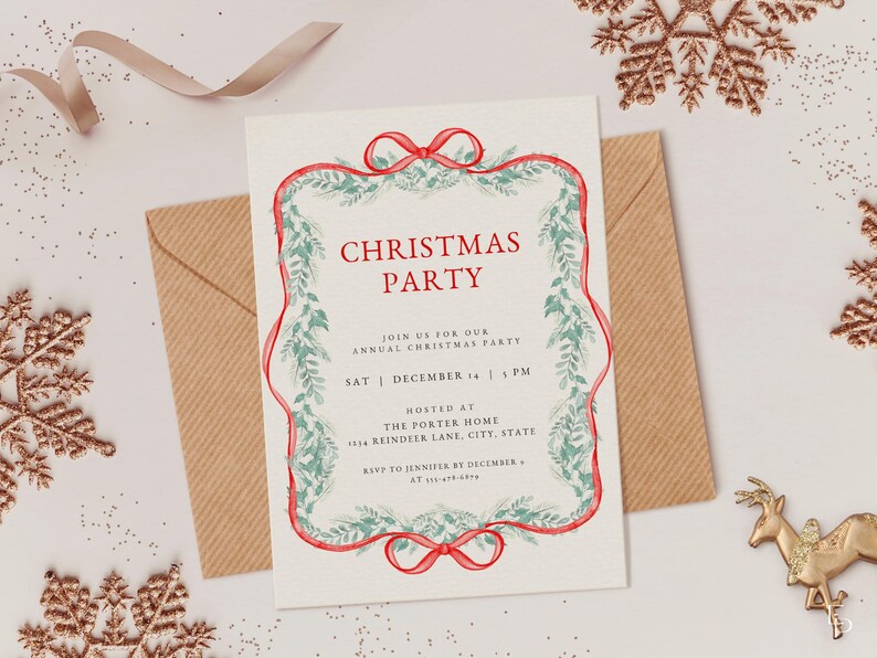 Grandmillenial Christmas Party Invitation Template for Editable Red ...