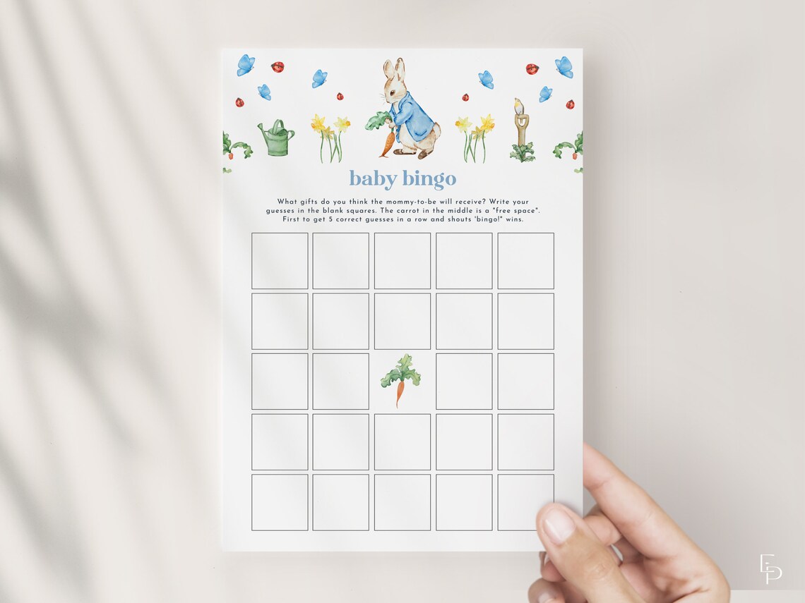 Peter Rabbit Baby Bingo Baby Shower Game Template | BEATRIX Collection ...