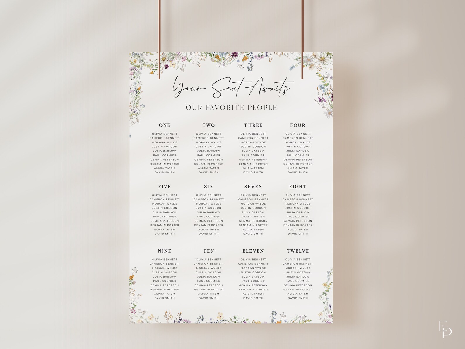 Prairie Wildflower Wedding Seating Chart Sign Template | CHLOE ...