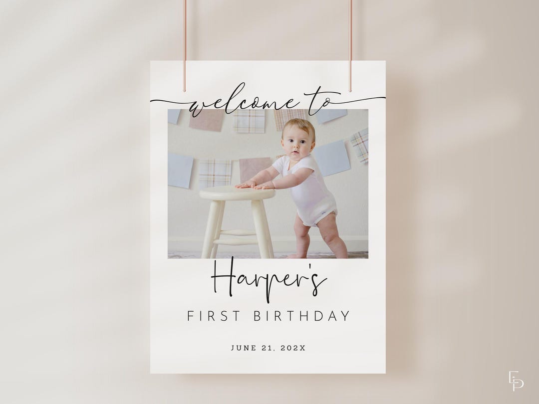 Minimalist Birthday Welcome Sign Template for Simple Modern Photo ...