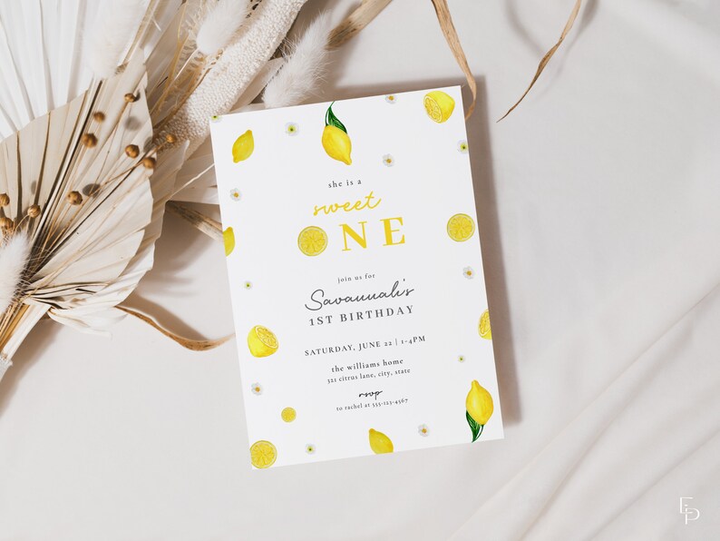 Lemon Birthday Invitation Template for Citrus Sweet One First Birthday ...