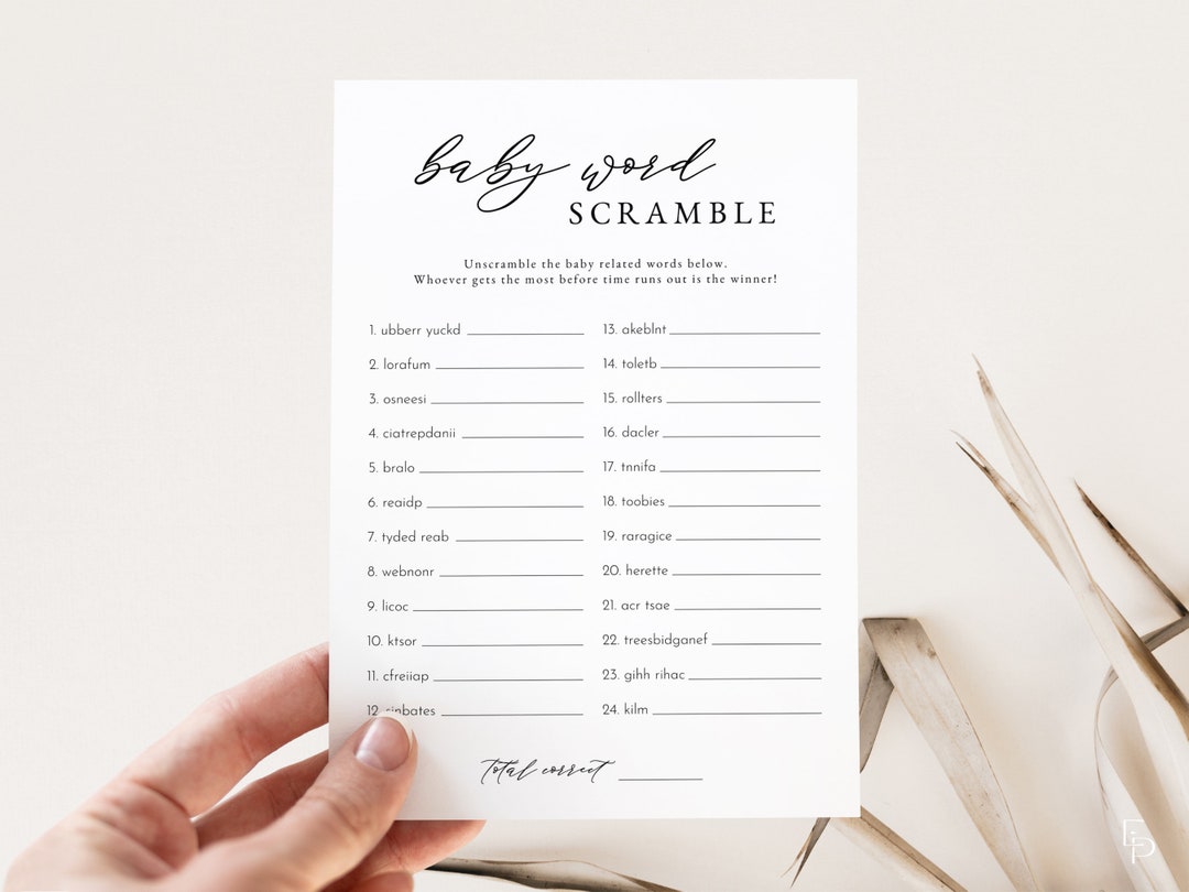 Modern Minimalist Baby Word Scramble Baby Shower Game Instant Download ...