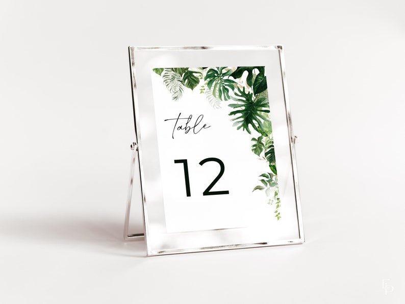 Modern Tropical Monstera Table Number Template for Wedding - Etsy