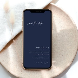 Modern Navy Blue Digital Save the Date Template for Wedding - Etsy