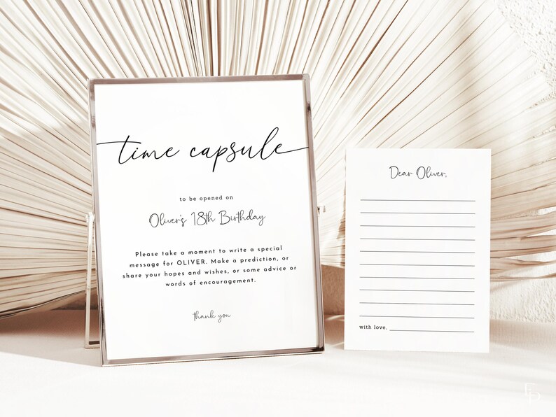 Minimalist Birthday Time Capsule Sign and Card Template Editable Modern ...