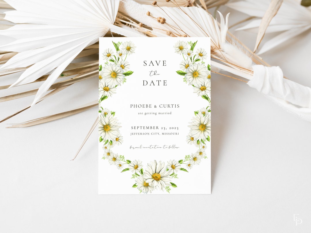 Spring Daisy Save the Date Template With Photo for Weddings MARGUERITE ...
