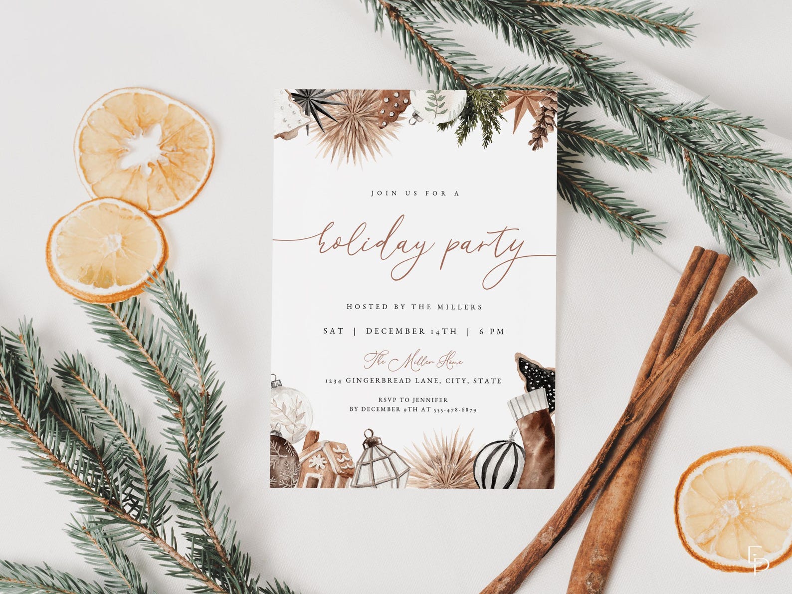 Christmas Ornament Holiday Party Invitation Template for Editable ...