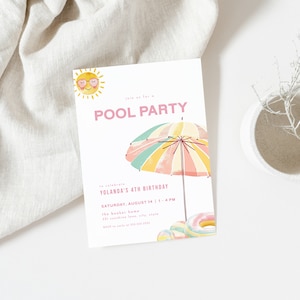 Pastel Pool Party Birthday Invitation Template for Girl Pink Summer ...