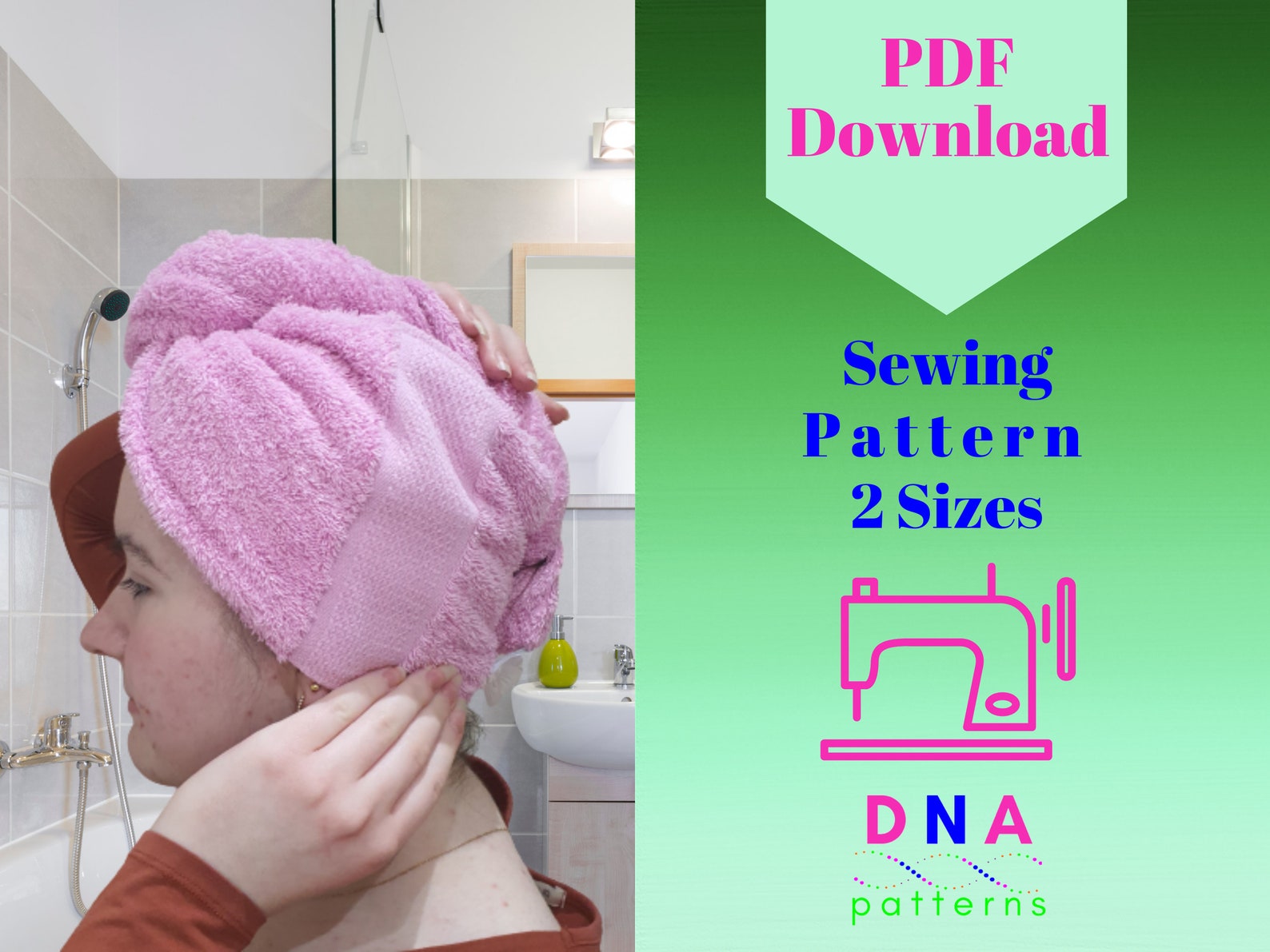 Hair Turban Towel Wrap Sewing Pattern PDF Digital Turban Terry ...