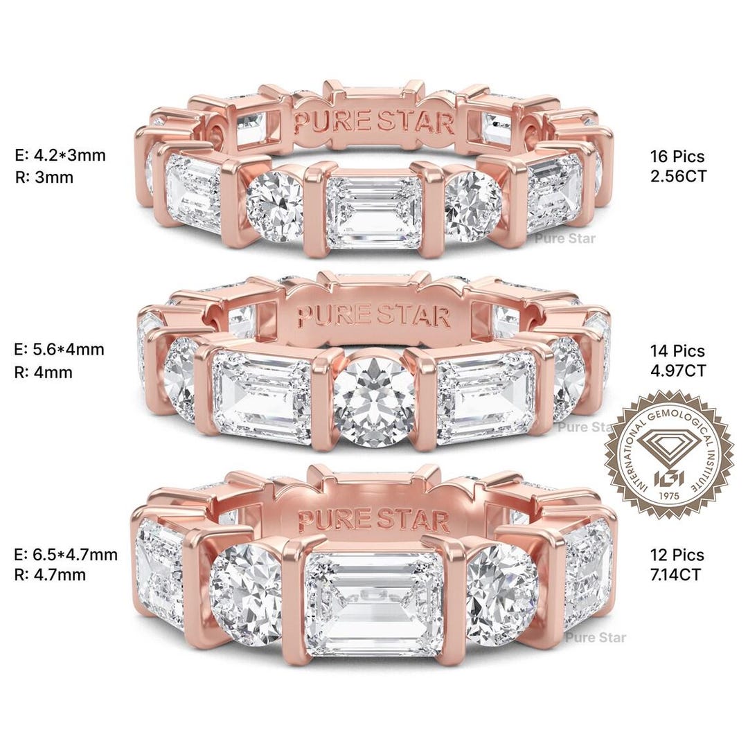 Lab Grown Diamond Eternity Band: Emerald & Round Cut Gold Ring - Etsy