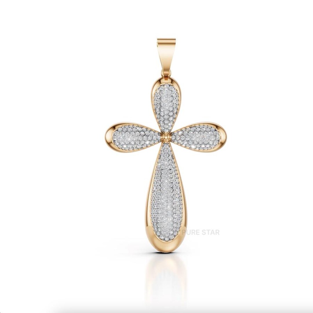 Lab Grown Diamond Cross Pendant: Round Cut, White/rose/yellow Gold - Etsy