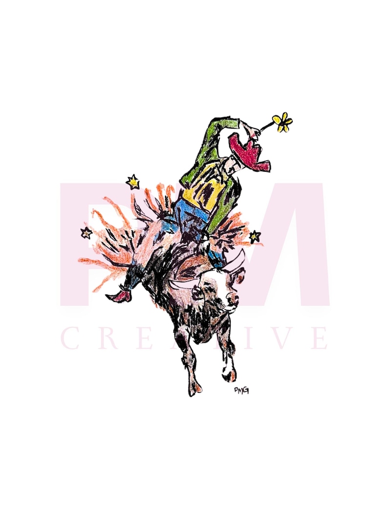 Bull Rider Sketch - Etsy