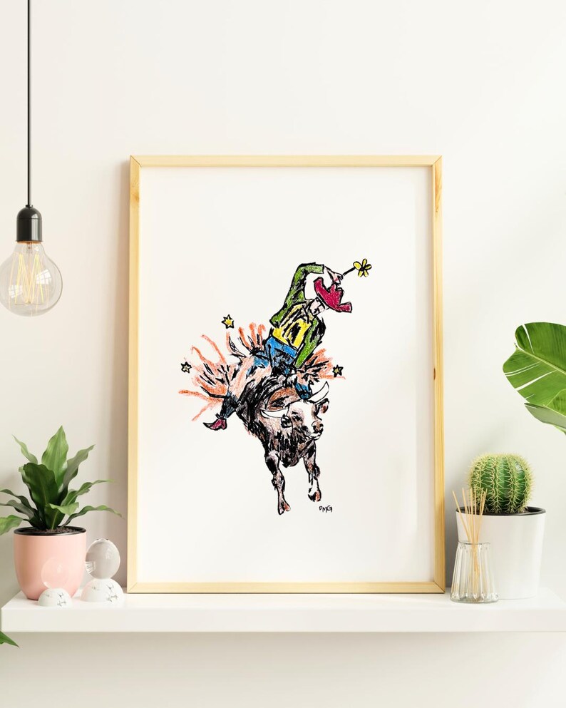 Bull Rider Sketch - Etsy