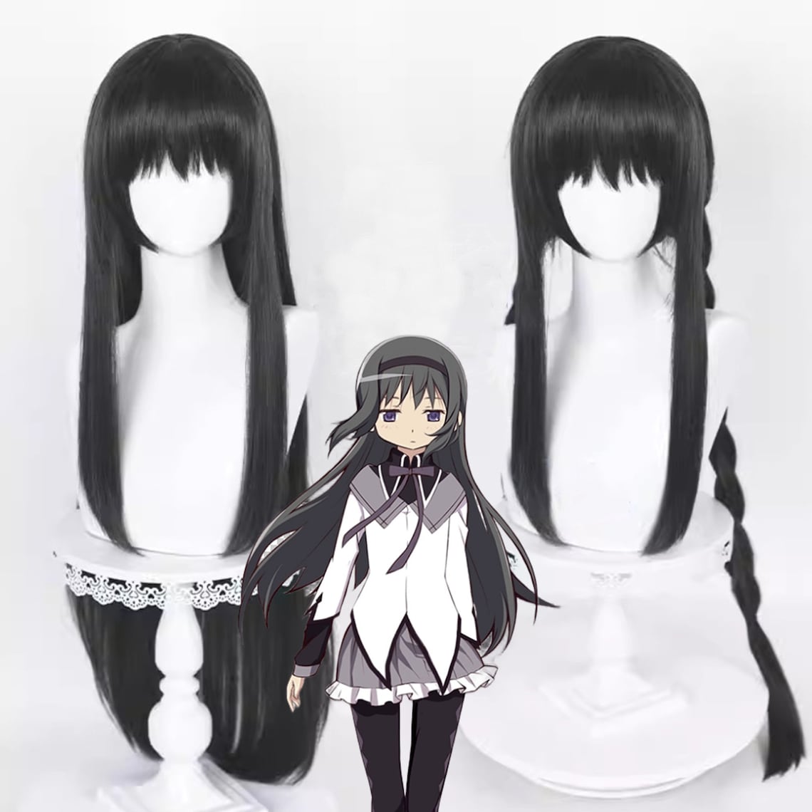 Anime Cosplay Wig, Costume Wig for Women, Black Long Wig, Halloween ...