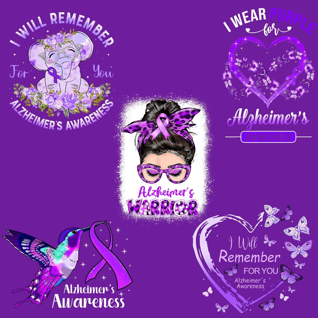 Alzheimer's Awareness PNG Bundle, Purple Ribbon Digital Download ...