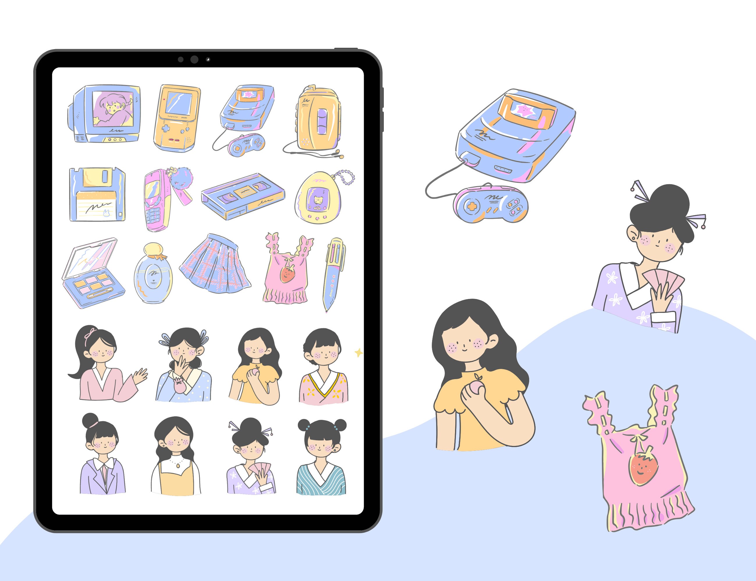 School Girls Digital Stickers, Cute Planner Sticker, Everyday Stickers ...