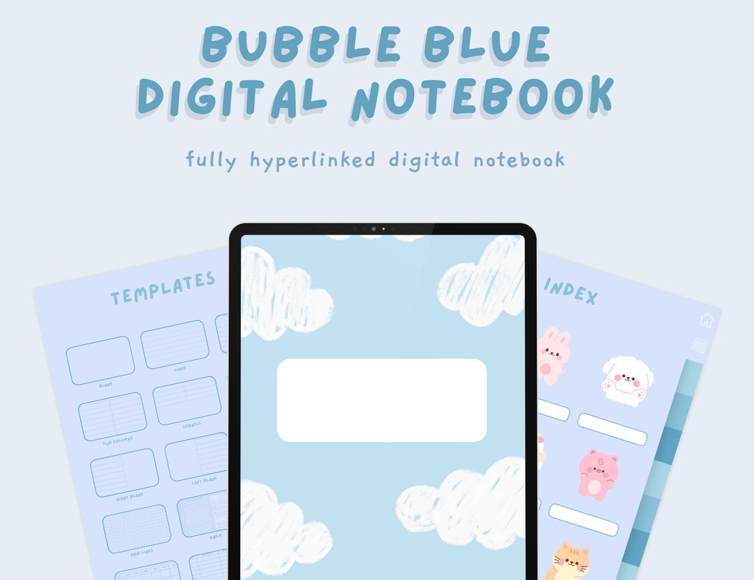 Cute Blue Digital Notebook, Hyperlinked Goodnotes Notebook, Kawaii ...