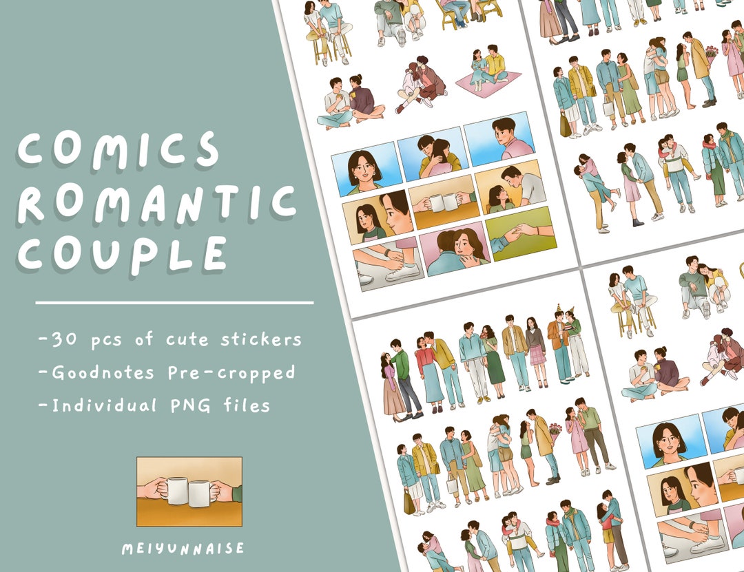 Comics Romantic Couple Stickers, Korean Cute Digital Stickers ...