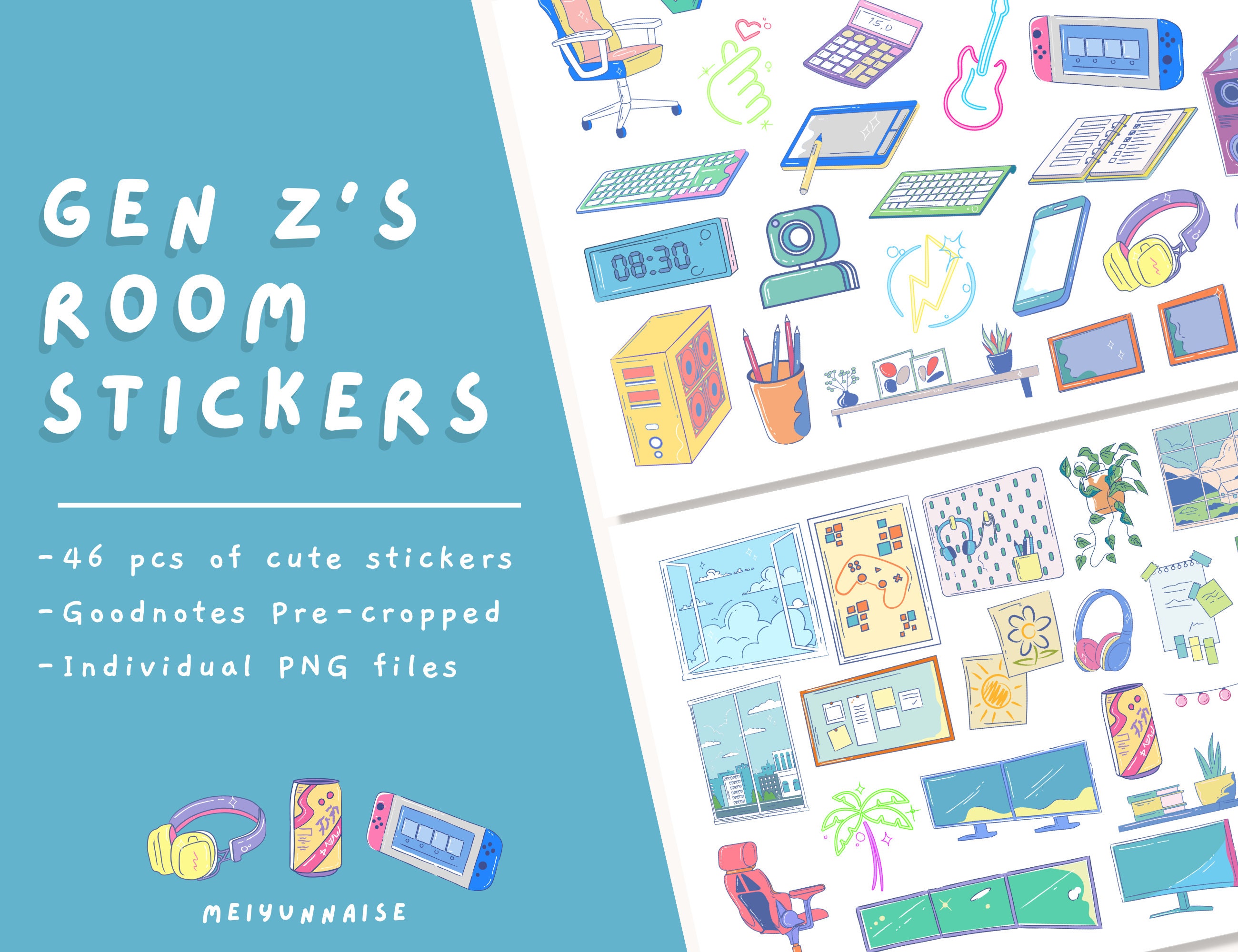 Cute Student Sticker, Gen-z Room Stickers,cute Digital Stickers for ...