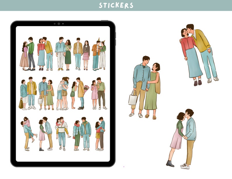 Comics Romantic Couple Stickers, Korean Cute Digital Stickers ...