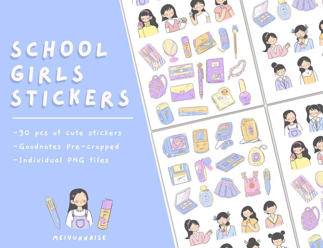 School Girls Digital Stickers, Cute Planner Sticker, Everyday Stickers ...
