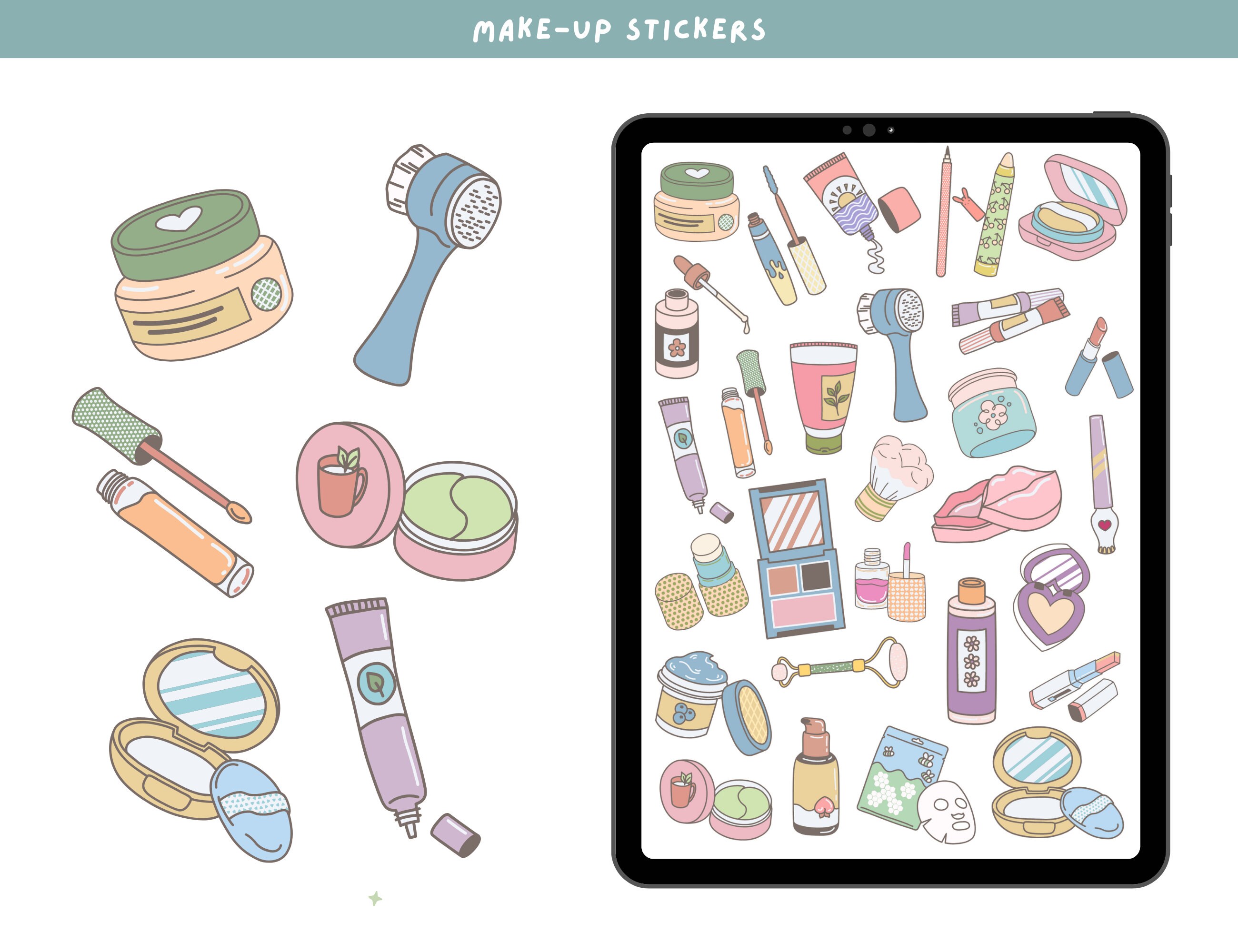 Anime Style Digital Stickers, Girls Stickers for Goodnotes, Make-up ...