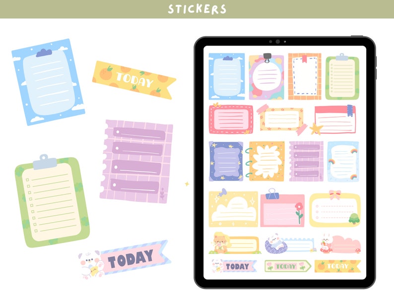 Pastel Kawaii Note Planner, Cute Digital Stickers, Goodnotes, Pre ...