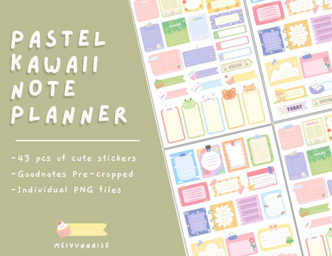 Pastel Kawaii Note Planner, Cute Digital Stickers, Goodnotes, Pre ...