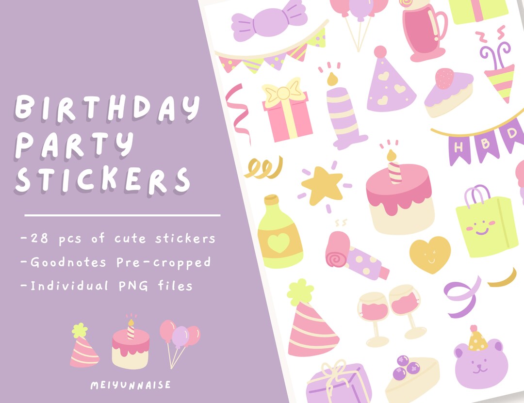 Birthday Party Stickers, Cute Digital Stickers for Goodnotes, Modern ...