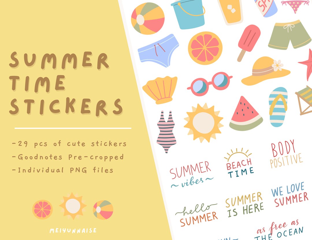 Summer Time Stickers, Cute Digital Stickers for Goodnotes, Beach ...