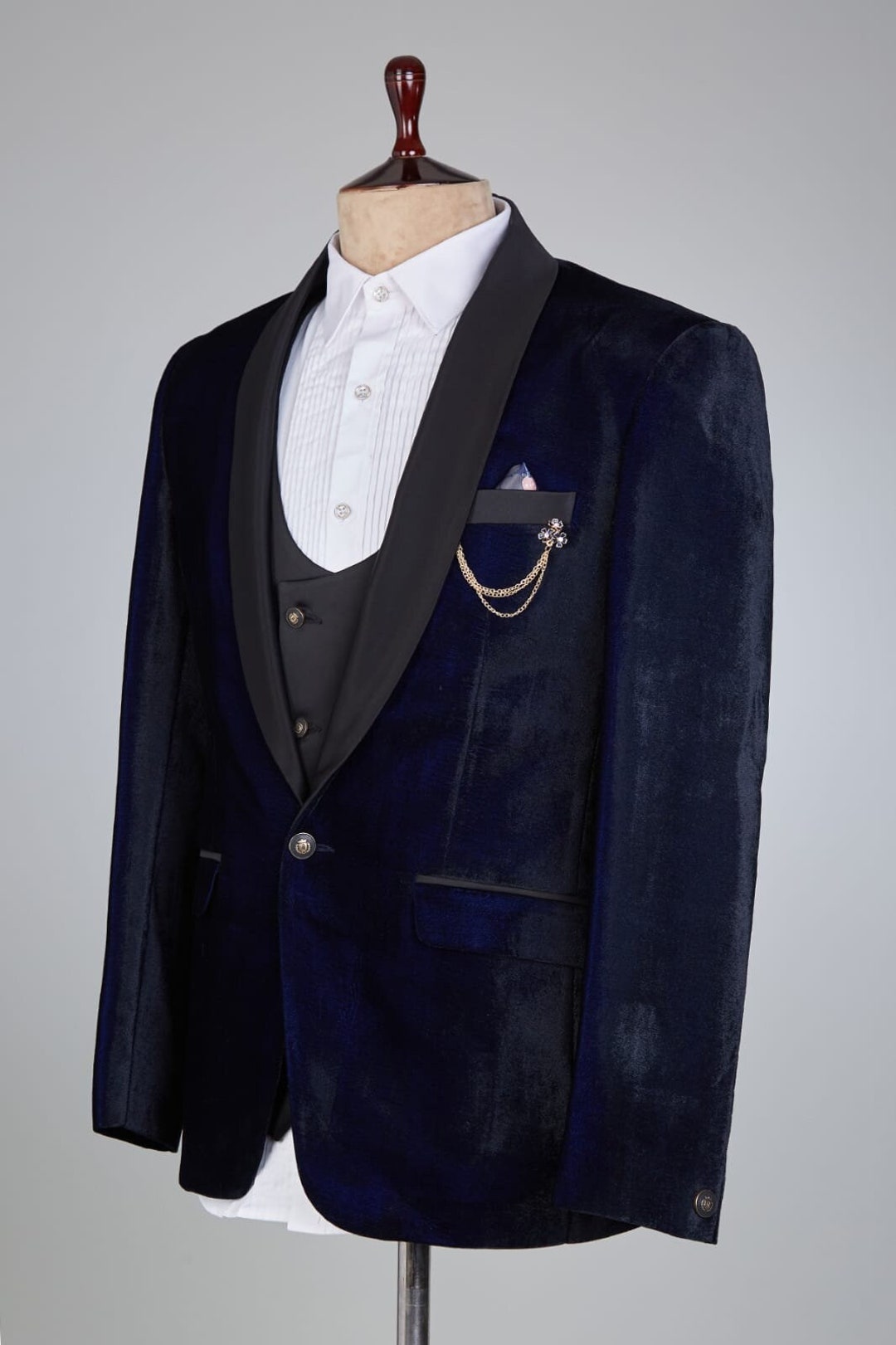Navy Blue Velvet Men's Suits Three Piece Wedding Suit - Etsy