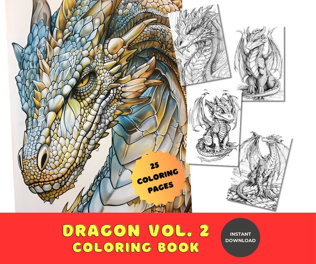 25 Fantasy Dragons VOL.2 Coloring Book Printable Download Adults ...
