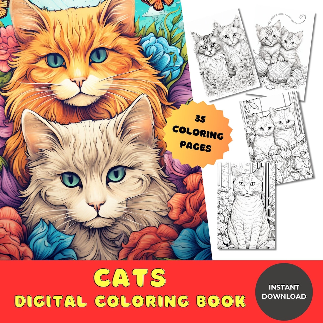 Libro para colorear de gatos Meow-tastic / Apto para adultos y niños ...