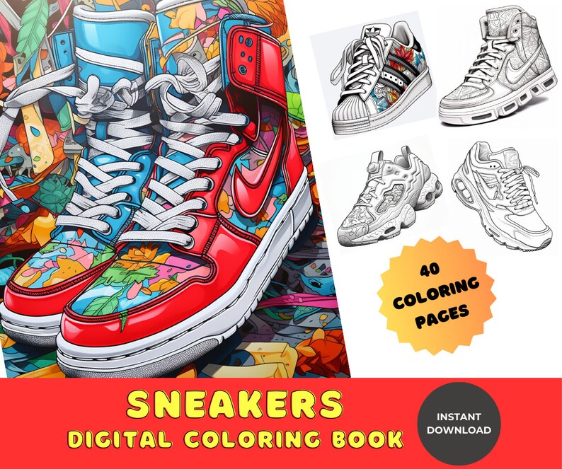 Sneakers Coloring Book | Printable Download | Adults & Children ...