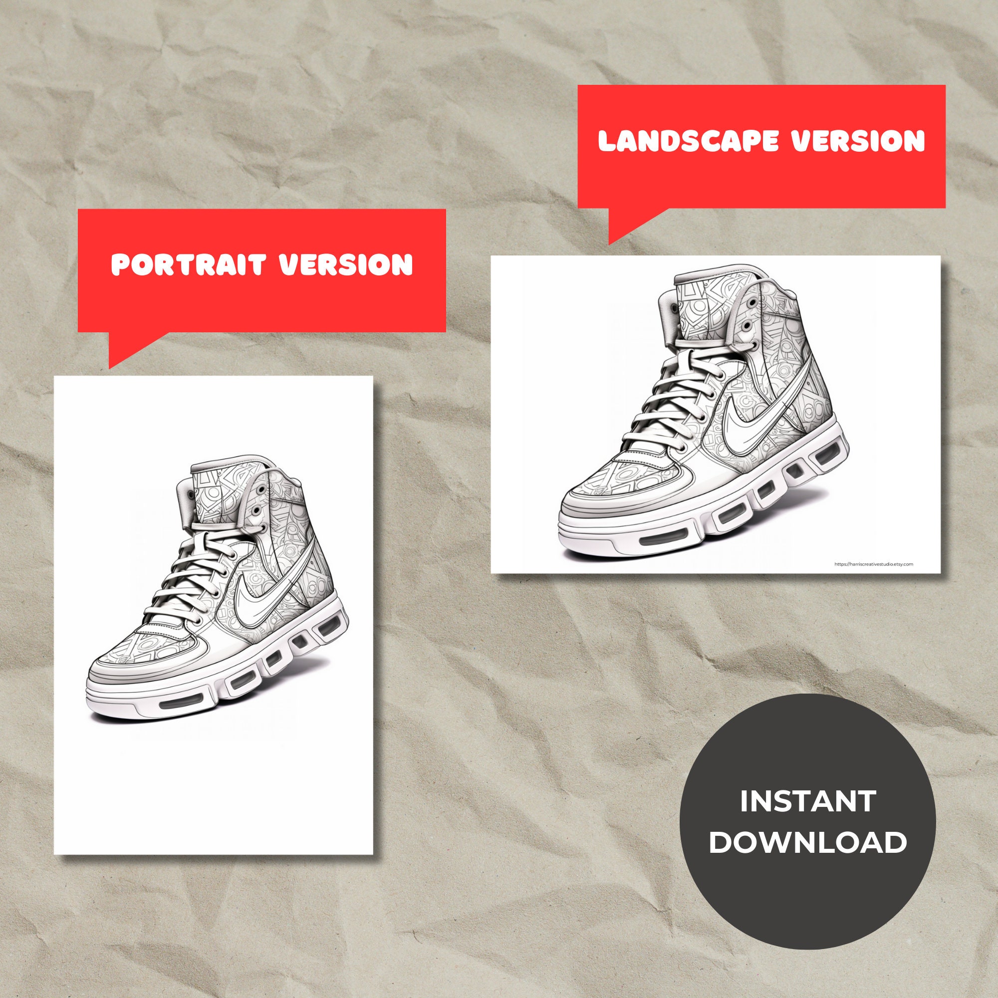 Sneakers Coloring Book | Printable Download | Adults & Children ...