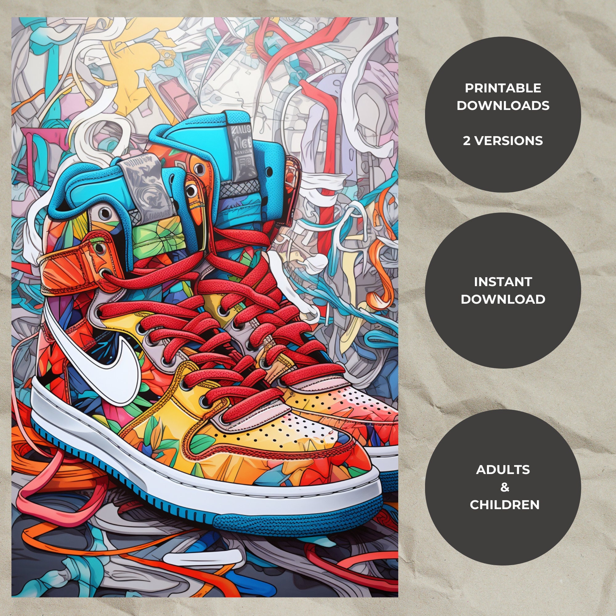 Sneakers Coloring Book | Printable Download | Adults & Children ...