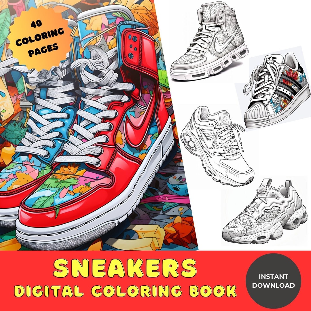 Sneakers Coloring Book Printable Download Adults & - Etsy