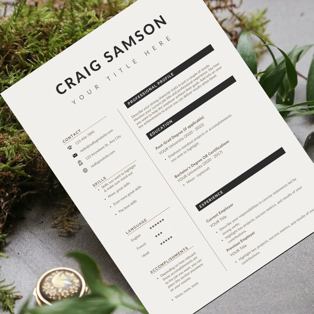 Minimalist Resume Template for Word Pages Google Docs - Etsy