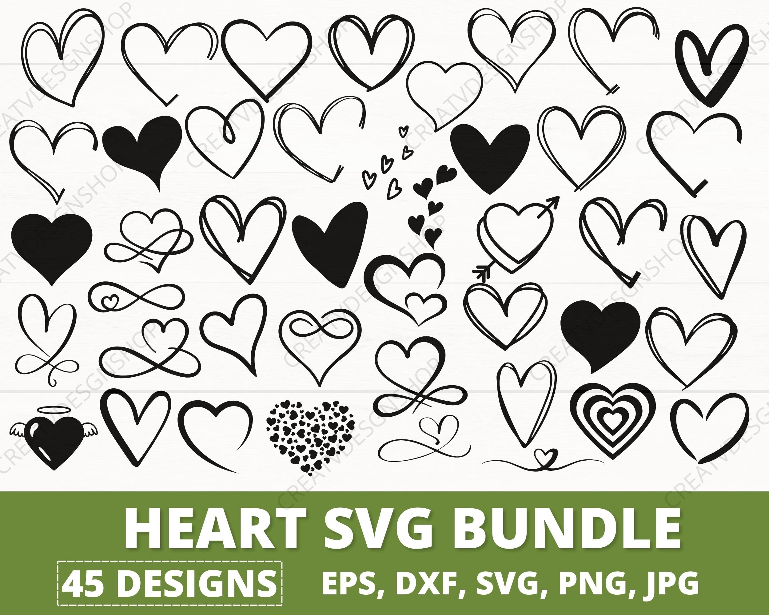 Doodle Heart Svg Bundle, Heart Svg, Hand Drawn Heart Svg, Open Heart ...