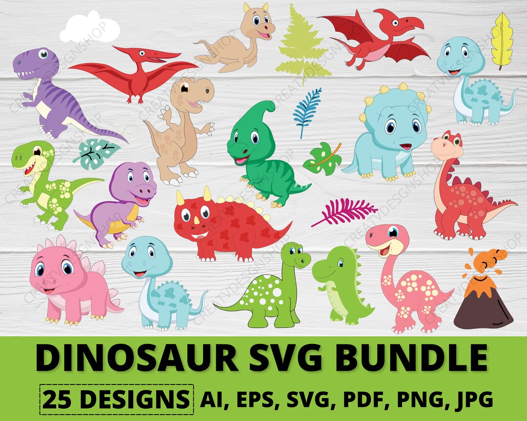Paquete SVG de 25 dinosaurios, imágenes prediseñadas de dinosaurios ...