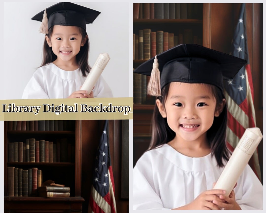 Library With Flag Digital Backdrop, Backdrop Overlays, Photography ...