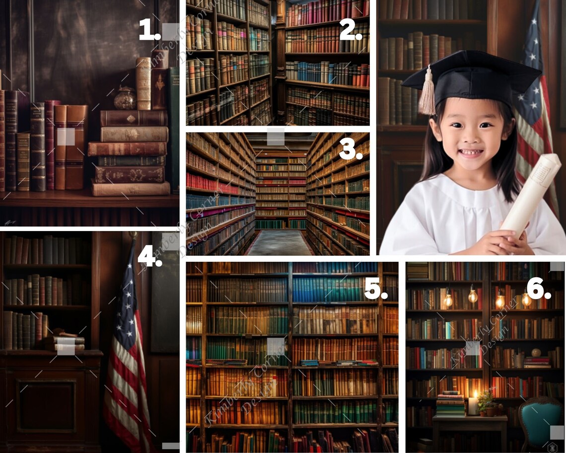 6 - Library Digital Backdrops, Backdrop Overlays, Photography Digital ...