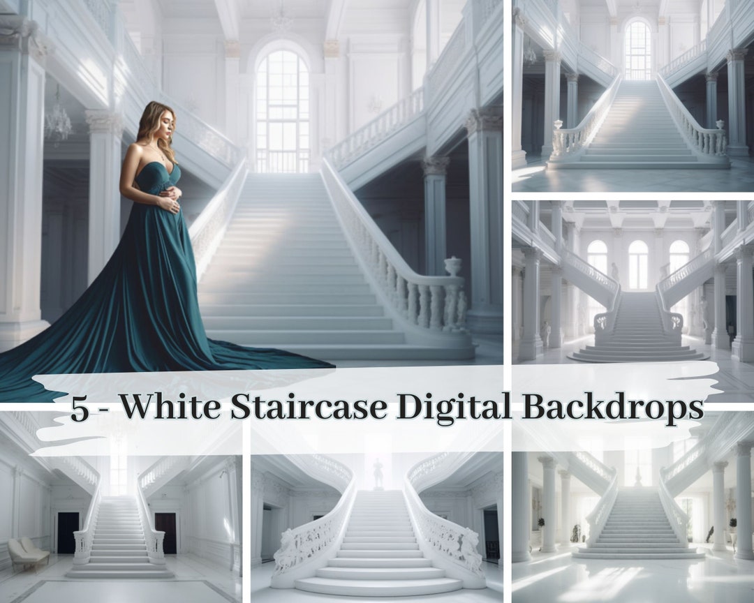 5- White Staircase Digital Backdrop, Backdrop Overlays, Photography ...