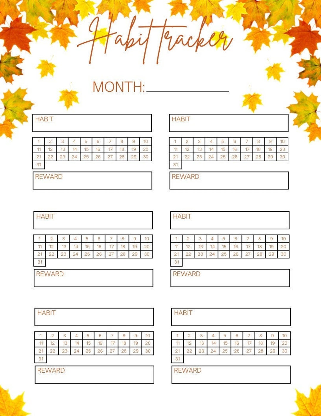 Fall Theme Habit Tracker - Etsy